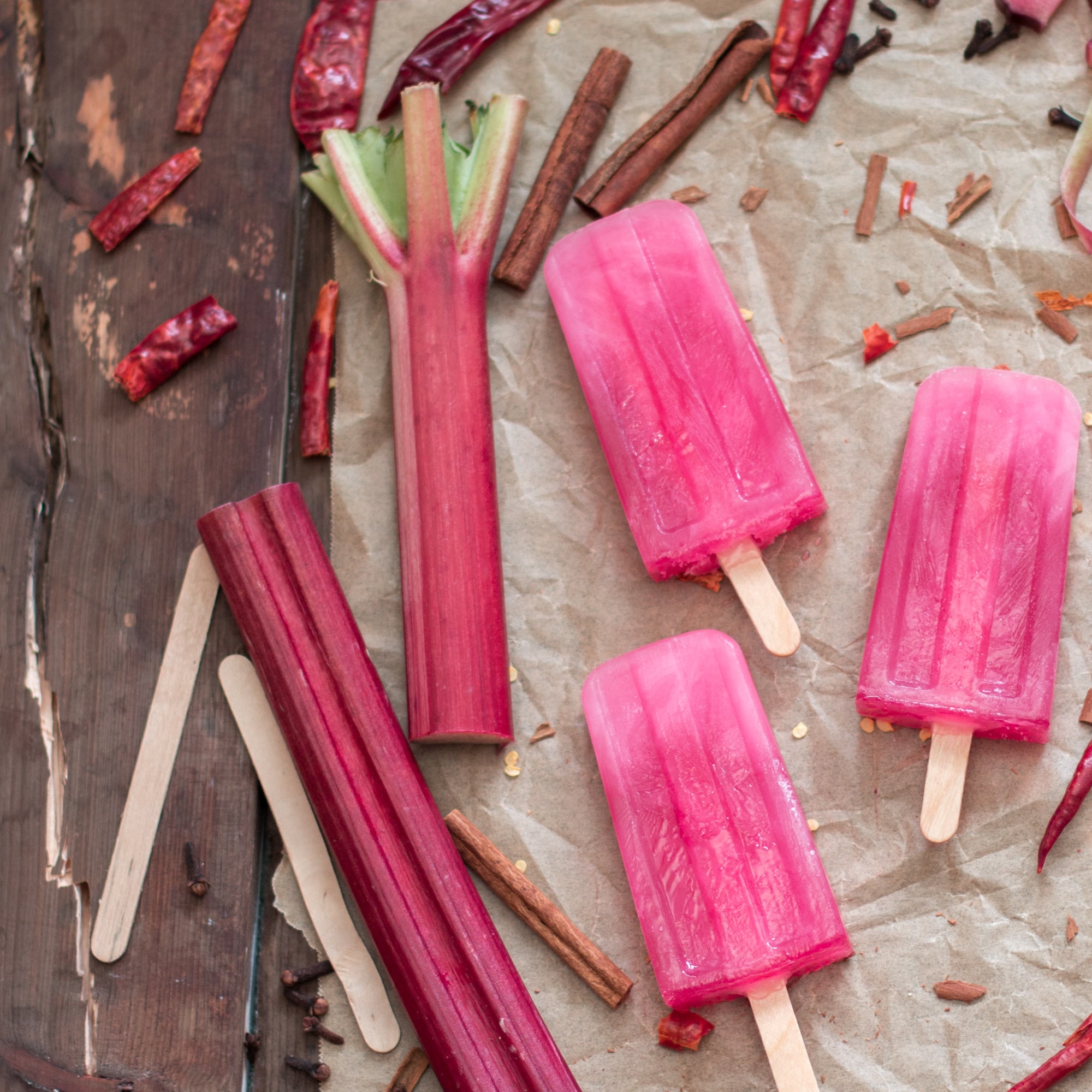 Spicy Cinnamon & Rhubarb Popsicles