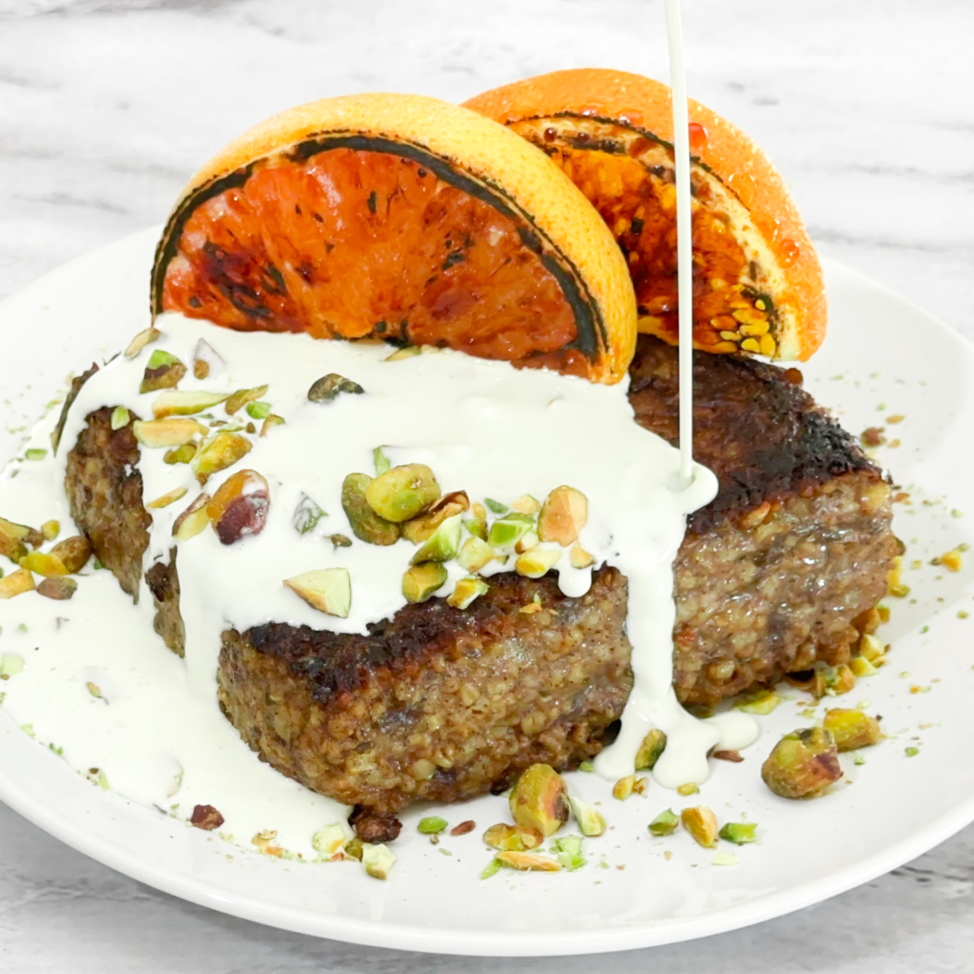Pan-Seared Oatmeal Cakes with Cream, Citrus & Nuts